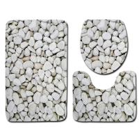 China Stone Printed 3 Piece Bath Rug Set 45x75cm Toilet Seat Cover Rug Polyester for sale
