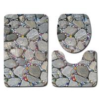 China Stone Printed 3 Piece Bath Rug Set 45x75cm Toilet Seat Cover Rug Polyester for sale