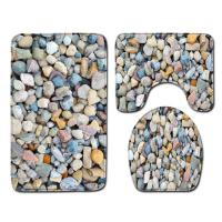 China Stone Printed 3 Piece Bath Rug Set 45x75cm Toilet Seat Cover Rug Polyester for sale