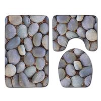 China Stone Printed 3 Piece Bath Rug Set 45x75cm Toilet Seat Cover Rug Polyester for sale