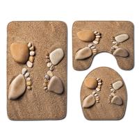 China Stone Printed 3 Piece Bath Rug Set 45x75cm Toilet Seat Cover Rug Polyester for sale