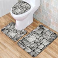 China Stone Printed 3 Piece Bath Rug Set 45x75cm Toilet Seat Cover Rug Polyester for sale