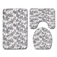 China Stone Printed 3 Piece Bath Rug Set 45x75cm Toilet Seat Cover Rug Polyester for sale