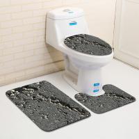 China Stone Printed 3 Piece Bath Rug Set 45x75cm Toilet Seat Cover Rug Polyester for sale