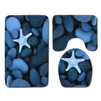 China Stone Printed 3 Piece Bath Rug Set 45x75cm Toilet Seat Cover Rug Polyester for sale