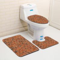 China Stone Printed 3 Piece Bath Rug Set 45x75cm Toilet Seat Cover Rug Polyester for sale