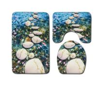 China Stone Printed 3 Piece Bath Rug Set 45x75cm Toilet Seat Cover Rug Polyester for sale