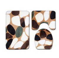 China Stone Printed 3 Piece Bath Rug Set 45x75cm Toilet Seat Cover Rug Polyester for sale