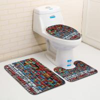 China Stone Printed 3 Piece Bath Rug Set 45x75cm Toilet Seat Cover Rug Polyester for sale
