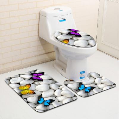 China 3 Piece U Shaped Stone Print Toilet Mat Set 45x75cm 50x80cm Polyester Bathroom Rug for sale
