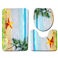 China 3 Piece U Shaped Stone Print Toilet Mat Set 45x75cm 50x80cm Polyester Bathroom Rug for sale