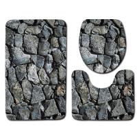 China 3 Piece U Shaped Stone Print Toilet Mat Set 45x75cm 50x80cm Polyester Bathroom Rug for sale
