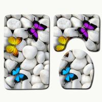 China 3 Piece U Shaped Stone Print Toilet Mat Set 45x75cm 50x80cm Polyester Bathroom Rug for sale