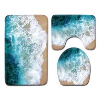 China 3 Piece U Shaped Stone Print Toilet Mat Set 45x75cm 50x80cm Polyester Bathroom Rug for sale