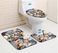 China 3 Piece U Shaped Stone Print Toilet Mat Set 45x75cm 50x80cm Polyester Bathroom Rug for sale