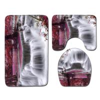 China 3 Piece U Shaped Stone Print Toilet Mat Set 45x75cm 50x80cm Polyester Bathroom Rug for sale