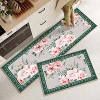 China Custom Crystal Velvet Kitchen Floor Mat Non Slip 40x60cm Rectangle Plant Flower Print for sale
