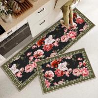 China Custom Crystal Velvet Kitchen Floor Mat Non Slip 40x60cm Rectangle Plant Flower Print for sale