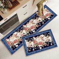 China Custom Crystal Velvet Kitchen Floor Mat Non Slip 40x60cm Rectangle Plant Flower Print for sale