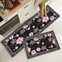 China Custom Crystal Velvet Kitchen Floor Mat Non Slip 40x60cm Rectangle Plant Flower Print for sale