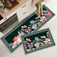 China Custom Crystal Velvet Kitchen Floor Mat Non Slip 40x60cm Rectangle Plant Flower Print for sale