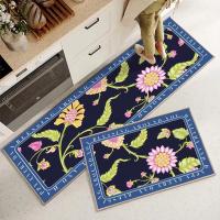 China Custom Crystal Velvet Kitchen Floor Mat Non Slip 40x60cm Rectangle Plant Flower Print for sale