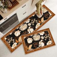 China Custom Crystal Velvet Kitchen Floor Mat Non Slip 40x60cm Rectangle Plant Flower Print for sale