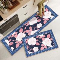 China Custom Crystal Velvet Kitchen Floor Mat Non Slip 40x60cm Rectangle Plant Flower Print for sale
