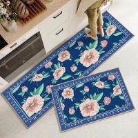 China Custom Crystal Velvet Kitchen Floor Mat Non Slip 40x60cm Rectangle Plant Flower Print for sale