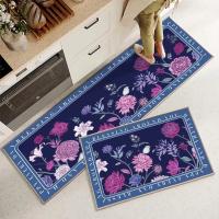 China Custom Crystal Velvet Kitchen Floor Mat Non Slip 40x60cm Rectangle Plant Flower Print for sale