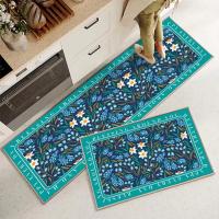 China Custom Crystal Velvet Kitchen Floor Mat Non Slip 40x60cm Rectangle Plant Flower Print for sale