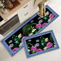 China Custom Crystal Velvet Kitchen Floor Mat Non Slip 40x60cm Rectangle Plant Flower Print for sale