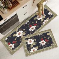 China Custom Crystal Velvet Kitchen Floor Mat Non Slip 40x60cm Rectangle Plant Flower Print for sale