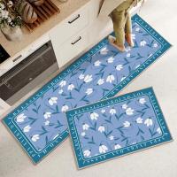 China Custom Crystal Velvet Kitchen Floor Mat Non Slip 40x60cm Rectangle Plant Flower Print for sale