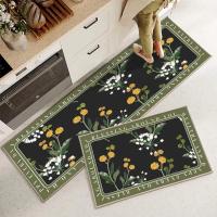 China Custom Crystal Velvet Kitchen Floor Mat Non Slip 40x60cm Rectangle Plant Flower Print for sale