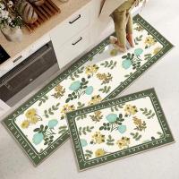 China Custom Crystal Velvet Kitchen Floor Mat Non Slip 40x60cm Rectangle Plant Flower Print for sale