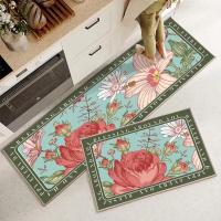 China Custom Crystal Velvet Kitchen Floor Mat Non Slip 40x60cm Rectangle Plant Flower Print for sale