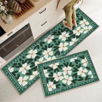 China Custom Crystal Velvet Kitchen Floor Mat Non Slip 40x60cm Rectangle Plant Flower Print for sale