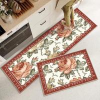 China Custom Crystal Velvet Kitchen Floor Mat Non Slip 40x60cm Rectangle Plant Flower Print for sale