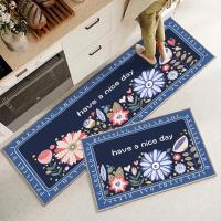 China Custom Crystal Velvet Kitchen Floor Mat Non Slip 40x60cm Rectangle Plant Flower Print for sale
