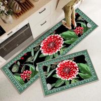 China Custom Crystal Velvet Kitchen Floor Mat Non Slip 40x60cm Rectangle Plant Flower Print for sale