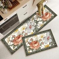 China Custom Crystal Velvet Kitchen Floor Mat Non Slip 40x60cm Rectangle Plant Flower Print for sale