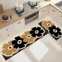 China Anti Slip Kitchen Floor Mat 100% Polyester Oil Proof Small Fresh Flower Design 44x120cm for sale