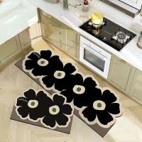 China Anti Slip Kitchen Floor Mat 100% Polyester Oil Proof Small Fresh Flower Design 44x120cm for sale