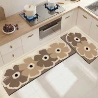 China Anti Slip Kitchen Floor Mat 100% Polyester Oil Proof Small Fresh Flower Design 44x120cm for sale