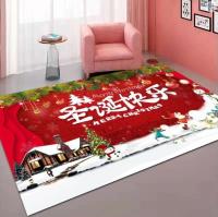 China Customizable Polyester Fiber Christmas Carpet 80x120cm Living Room Floor Mat for sale