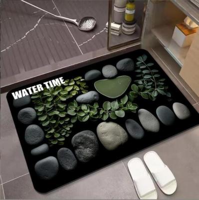 China Diatom Mud Non-Slip Bathroom Floor Mat 60cm Round Cartoon Pebble Design Kitchen Oil Absorbent for sale