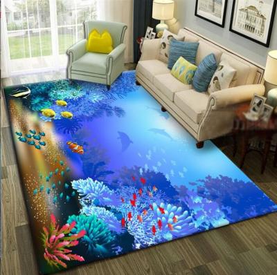 China Customizable Crystal Velvet Living Room Carpet 120x160cm Under Sea World Print for sale