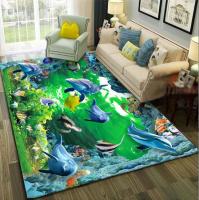China Customizable Crystal Velvet Living Room Carpet 120x160cm Under Sea World Print for sale