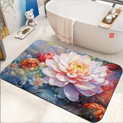 China Diatom Mud Bathroom Mat 40x60cm Waterproof Absorbent Garden Style Carpet for sale